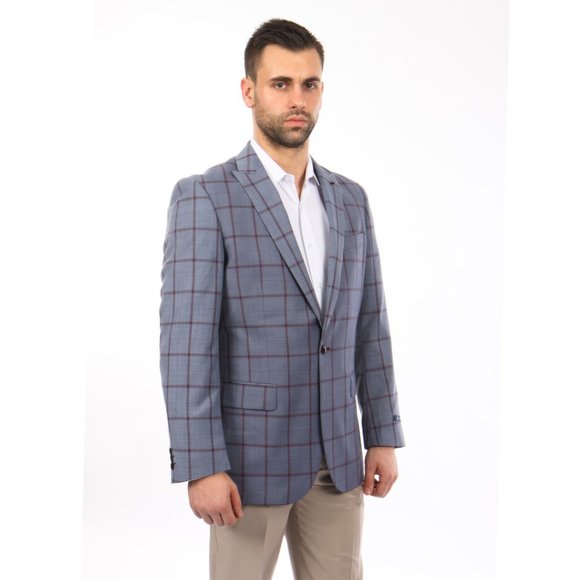Tazio | Suits & Blazers | Grey Mens Blazer W Red Windowpane By Tazzio ...